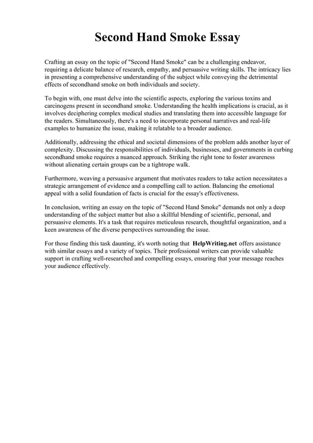 Second Hand Smoke Essay Pdf