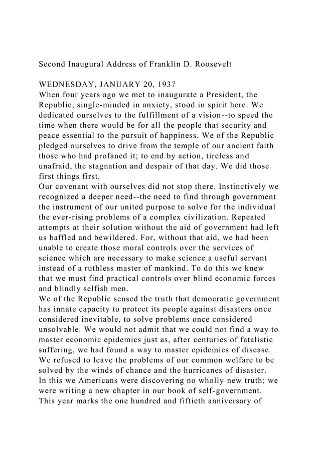 Second Inaugural Address of Franklin D. RooseveltWEDNESDAY, JA.docx
