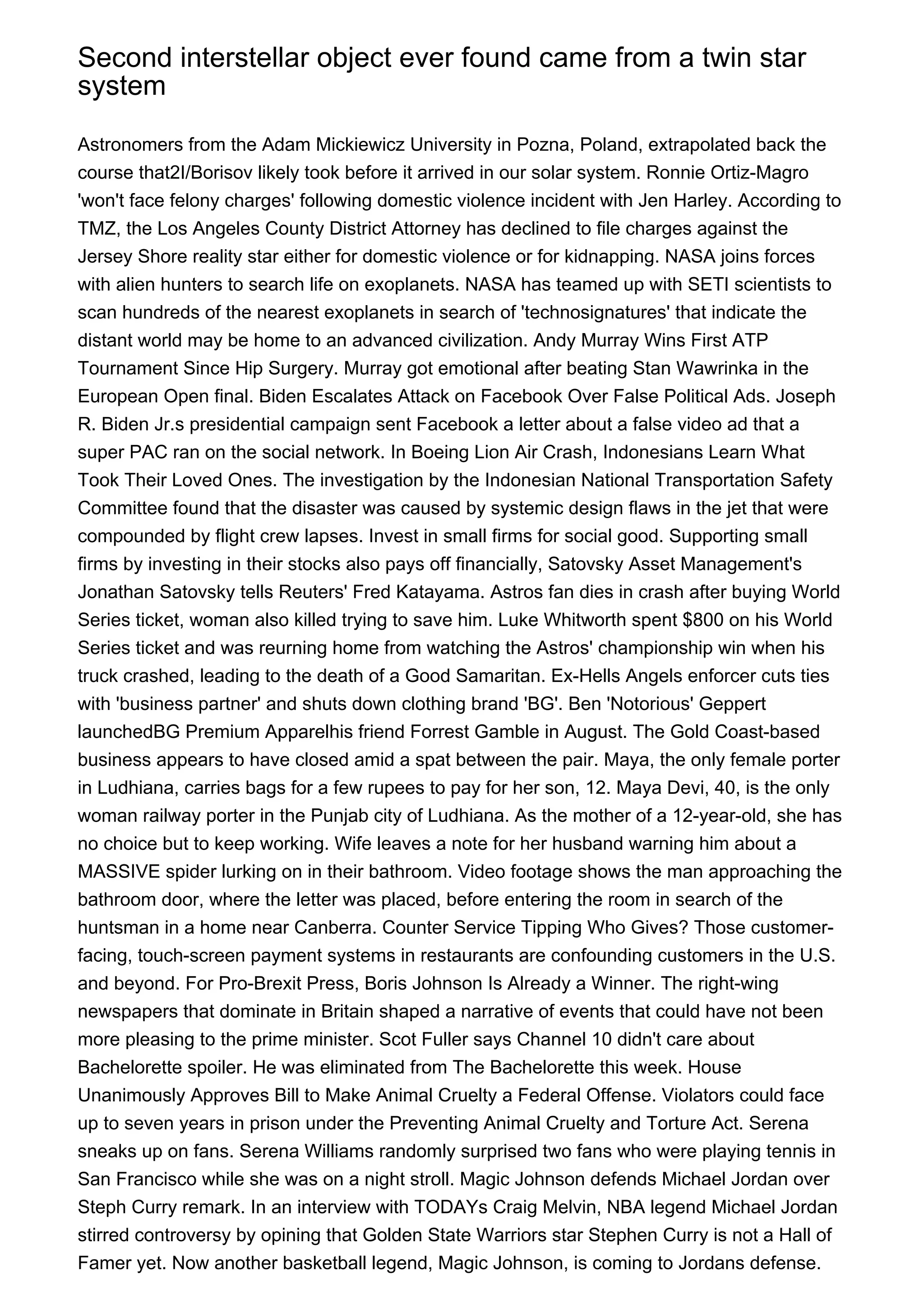 Second interstellar object ever found came from a twin star system | PDF