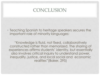 Second language acquisition and heritage language speakers | PPTX
