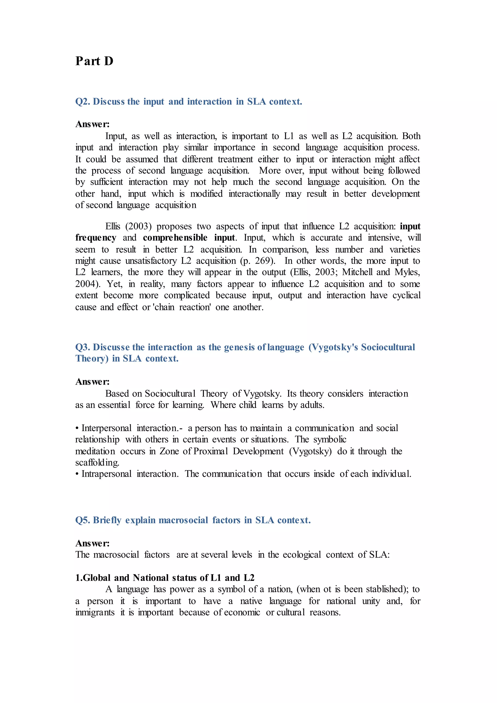 Second language acquisition (question and answers) | DOCX