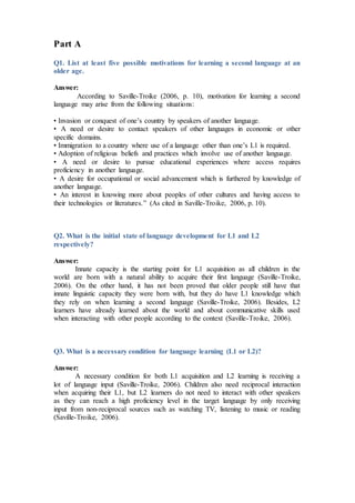 Second language acquisition (question and answers) | DOCX