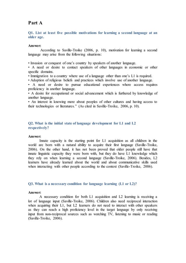 Second language acquisition (question and answers) | DOCX