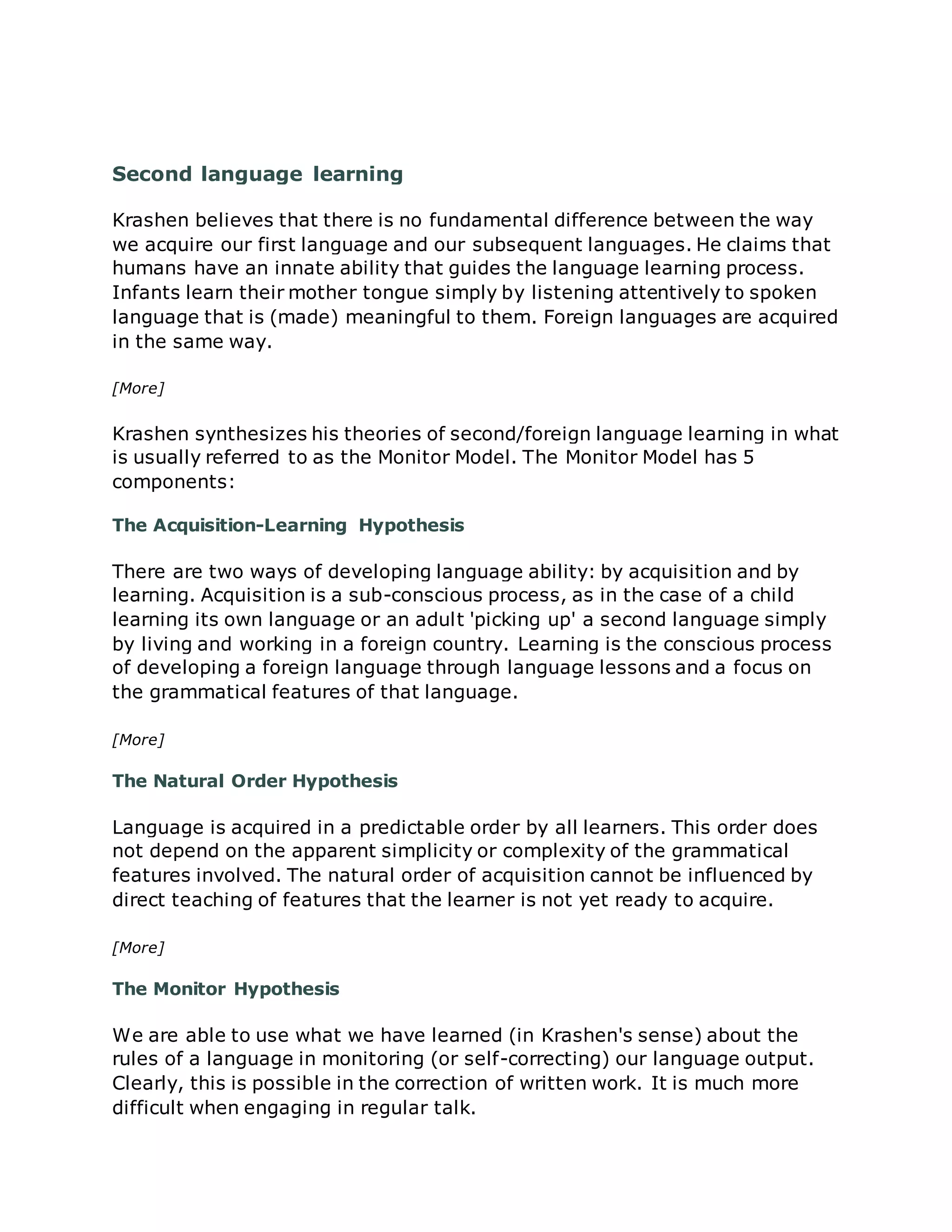 Second language learning | PDF