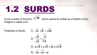REAL AND COMPLEX NUMBERS And INDICES, SURD & LOGARITHM | PPTX