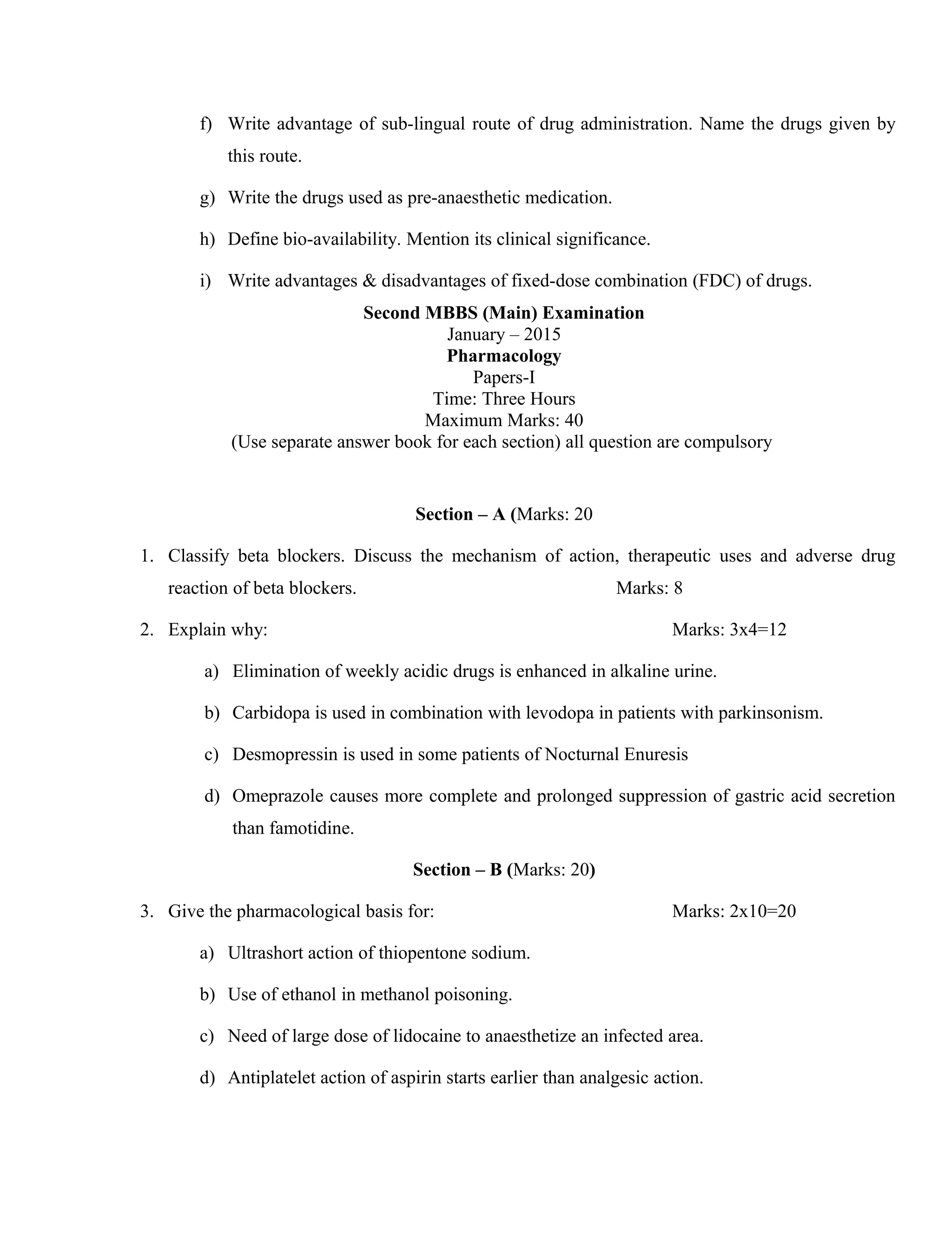 Second mbbs (main) examination questions | DOC