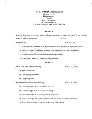 Second mbbs (main) examination questions | DOC