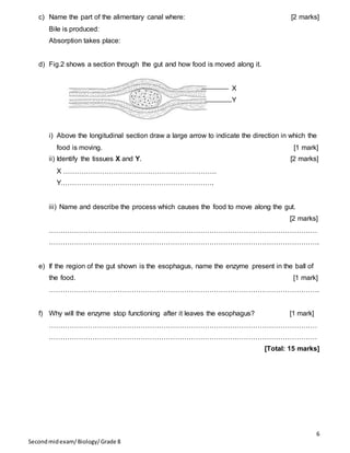 Second mid exam 2012 bio grade 8 | DOCX