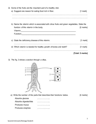 Second mid exam 2012 bio grade 8 | DOCX
