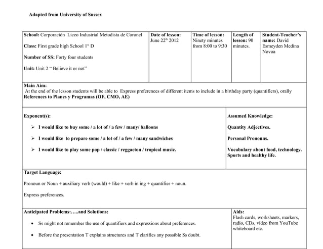 Second observed class lesson plan. | DOC