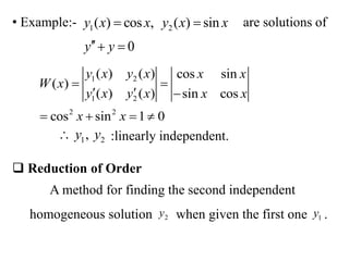 Second order homogeneous linear differential equations | PPTX