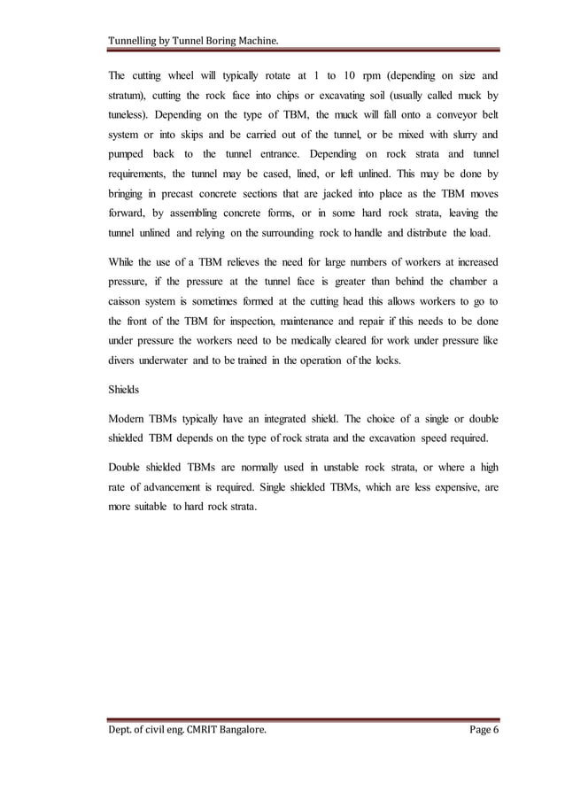 report for tunnelling by tunnel boring machine | DOCX