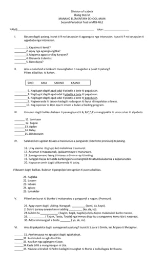 Second periodical test mtb mle | DOCX