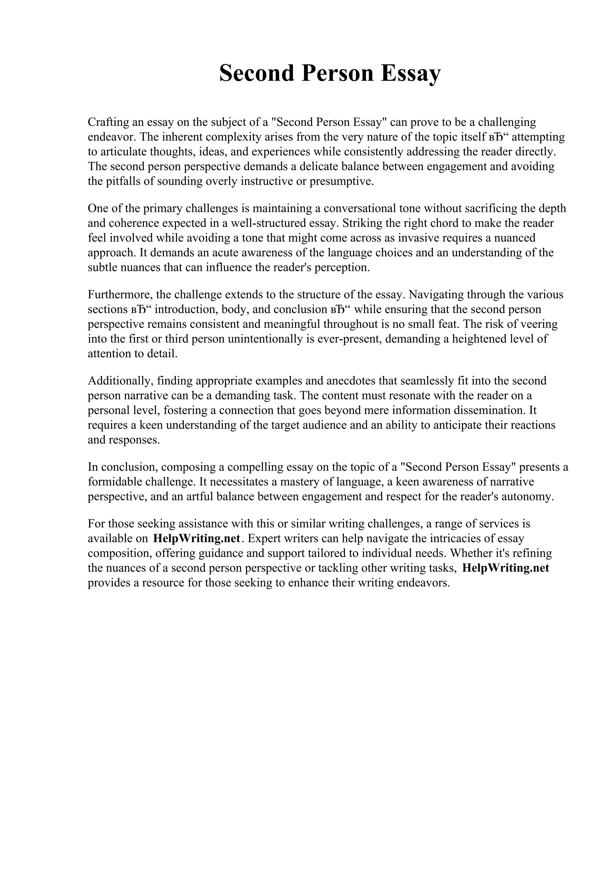 Second Person Essay. Carleen Health Institute of South Florida | PDF