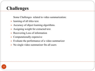 Mtech Second progresspresentation ON VIDEO SUMMARIZATION | PPT