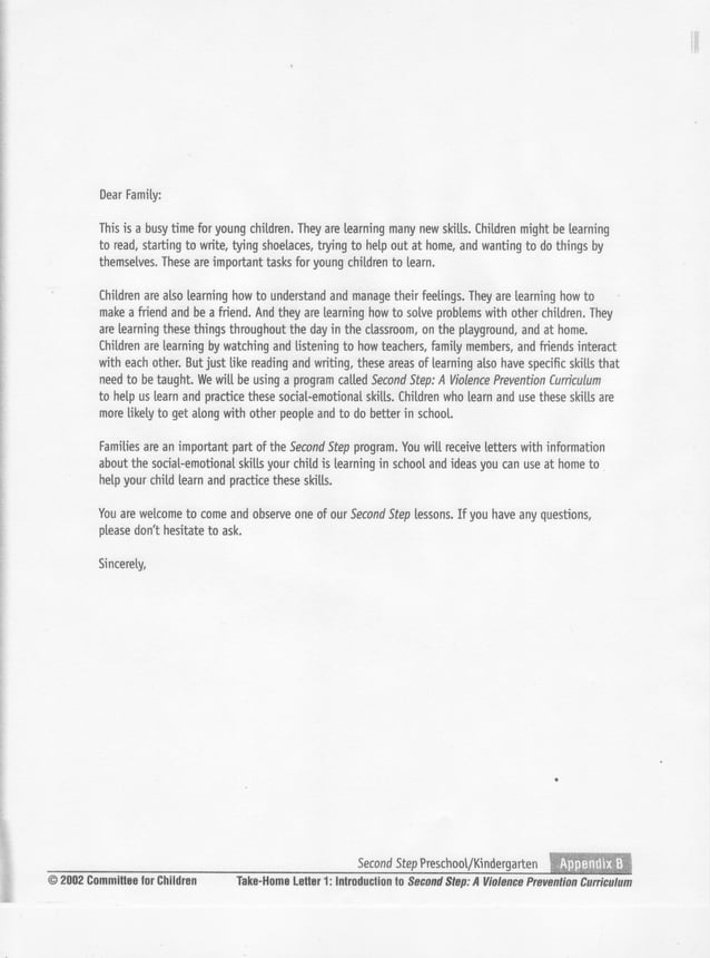 Second Step Take Home Letter 1 | PDF
