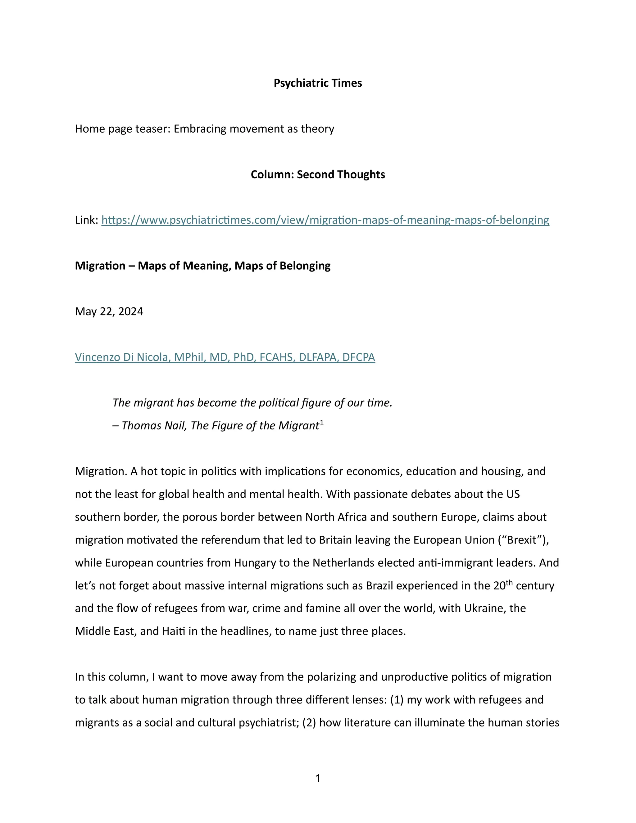 Migration - Maps of Meaning, Maps of Belonging | PDF