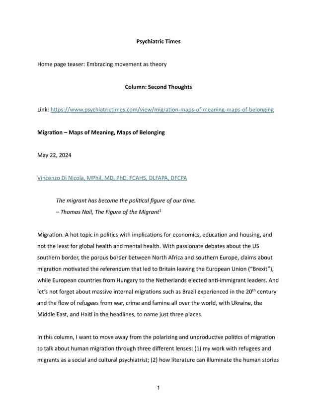 Migration - Maps of Meaning, Maps of Belonging | PDF