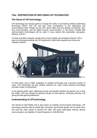 Destruction of Wifi using LIFI Technology | DOCX