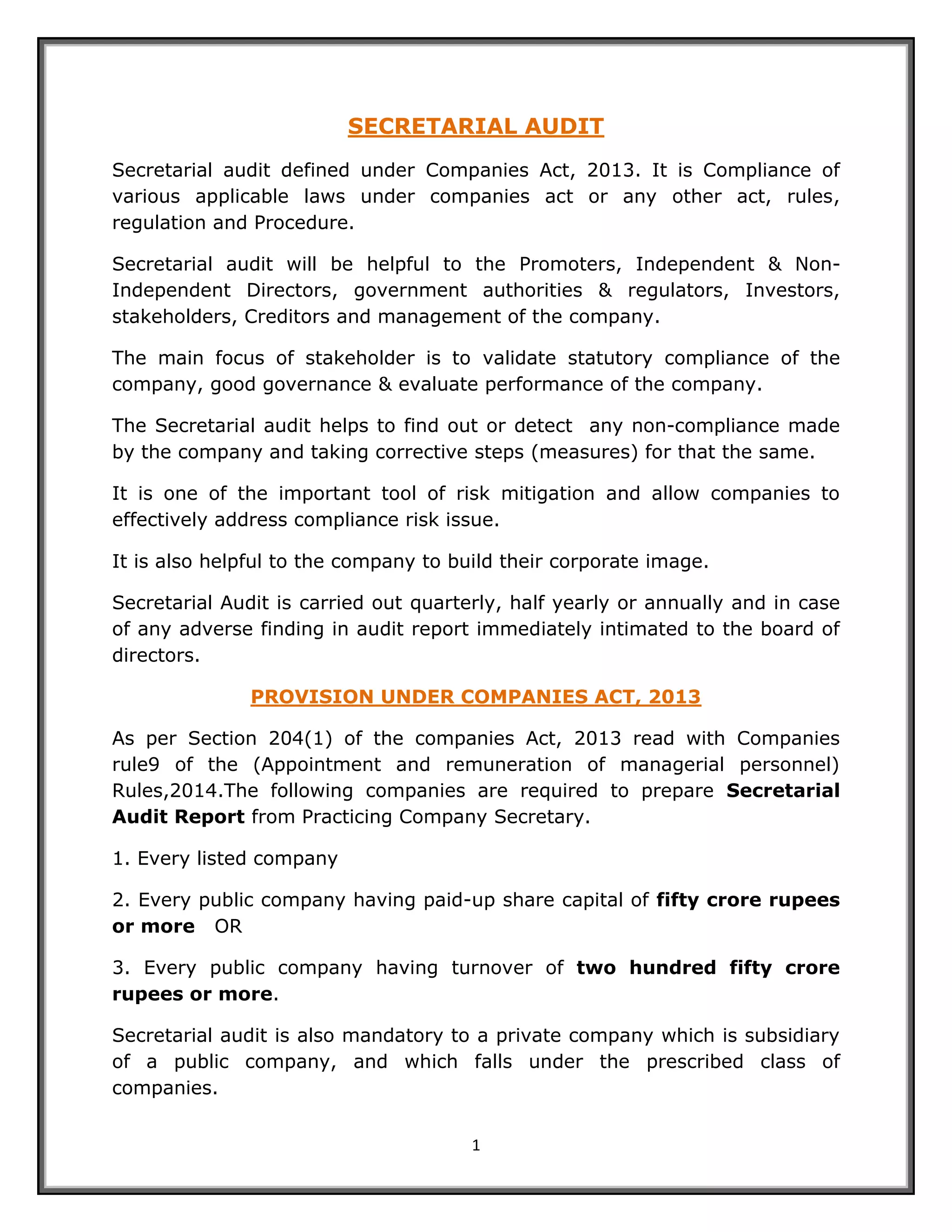 Secretarial audit | PDF