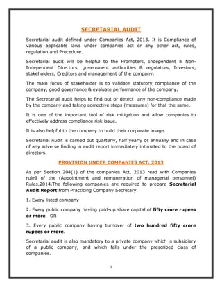 Secretarial audit | PDF | Business Accounting & Finance | Business