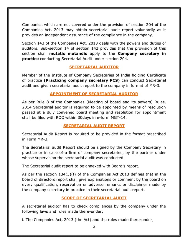 Secretarial audit | PDF