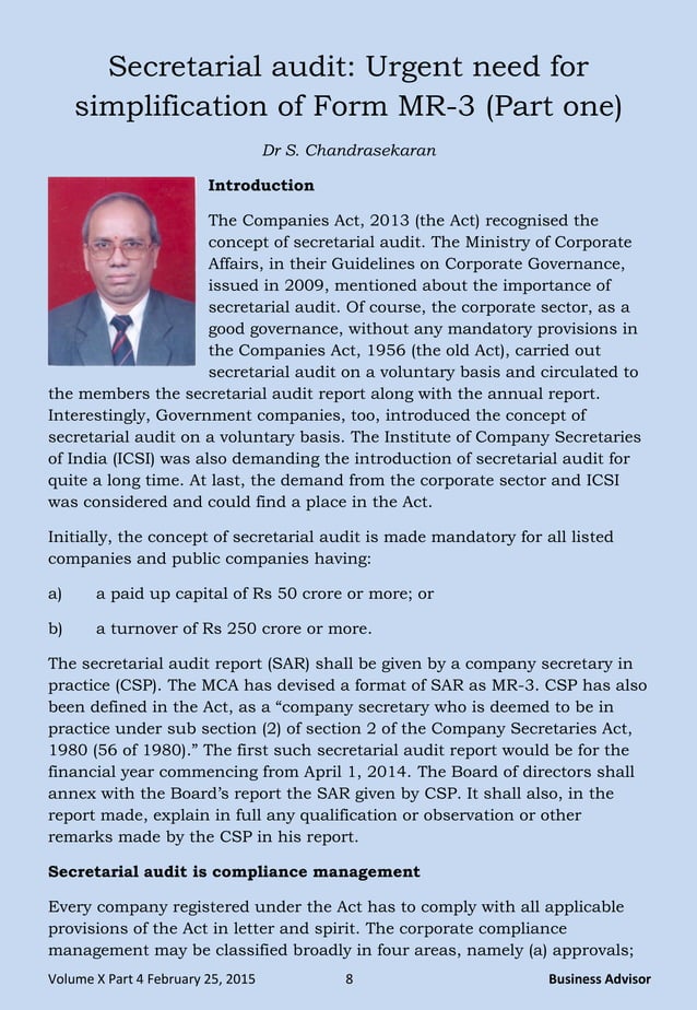Secretarial audit - Urgent need for simplification of Form MR-3 (Part one) - Dr S ...