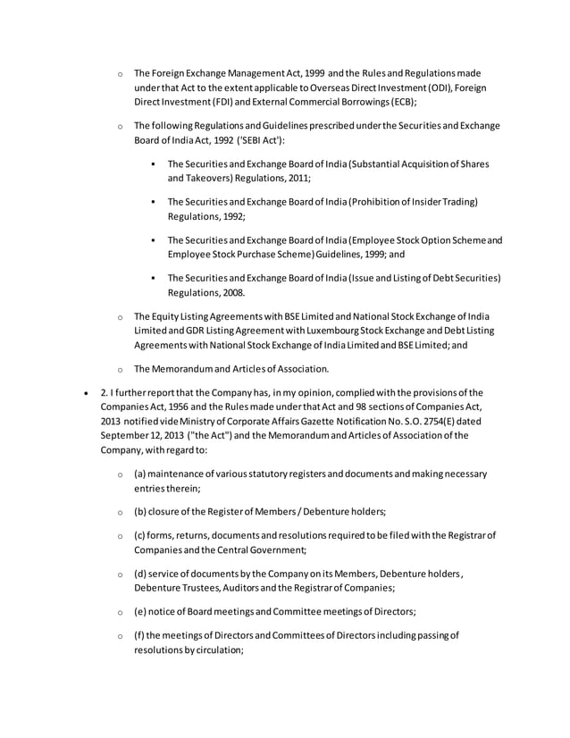 Secretarial audit report | DOCX | Business Accounting & Finance | Business