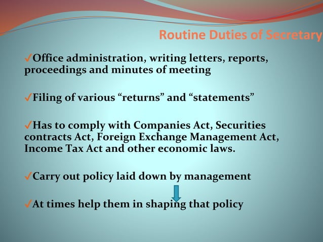 SECRETARIAL PRACTICE - Duties and responsibilities of Company secretary ...