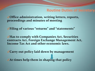 SECRETARIAL PRACTICE - Duties and responsibilities of Company secretary ...