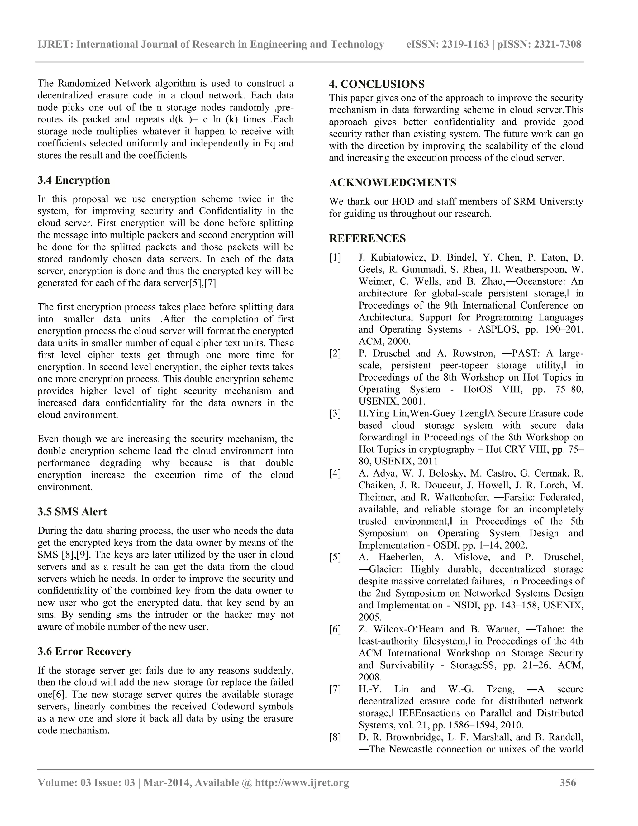 Secret keys and the packets transportation for privacy data forwarding method in cloud server | PDF