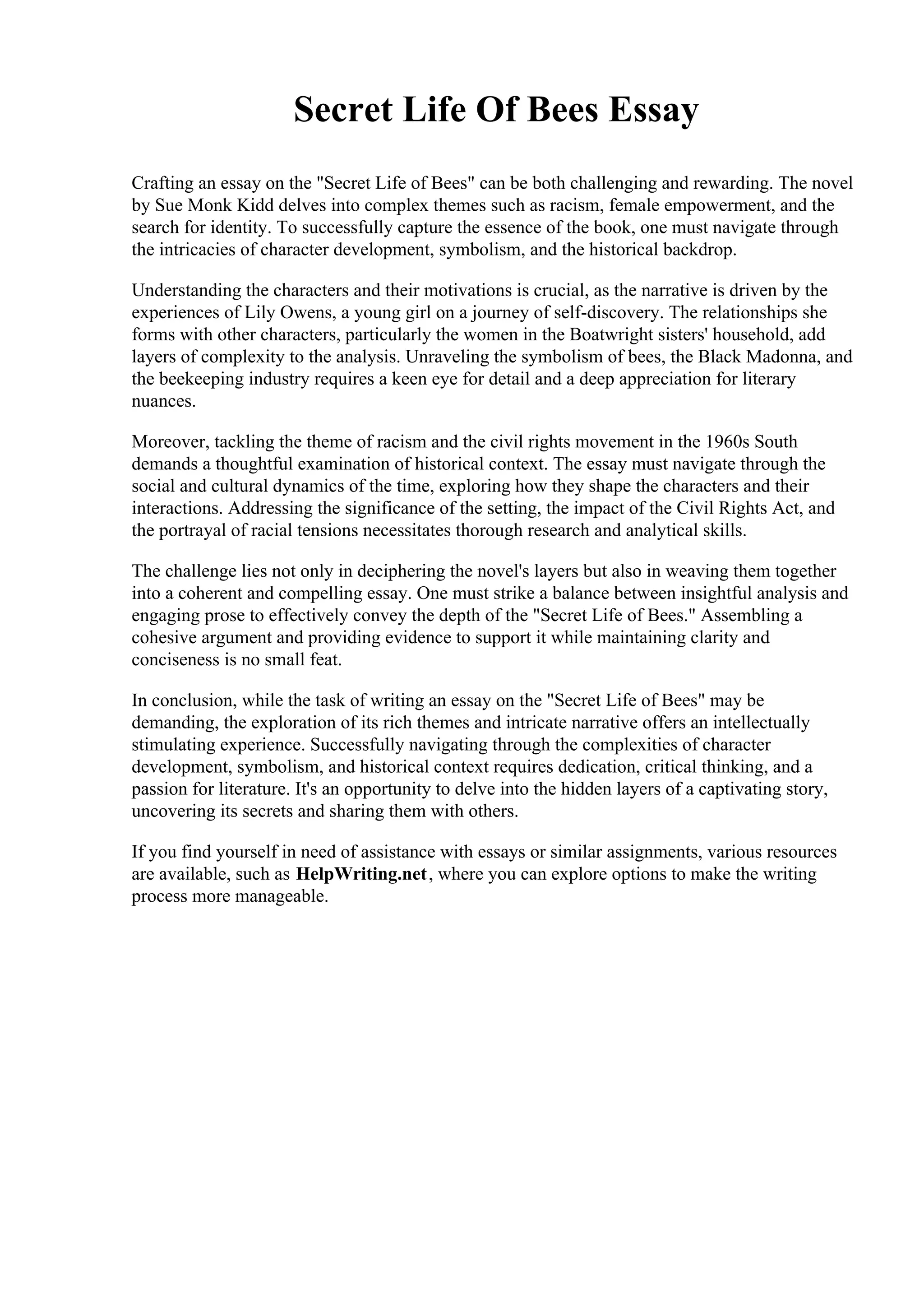 Secret Life Of Bees Essay.pdf