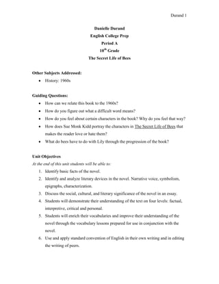 Secret Life Of Bees Unit | DOCX
