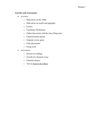 Secret Life Of Bees Unit | DOCX