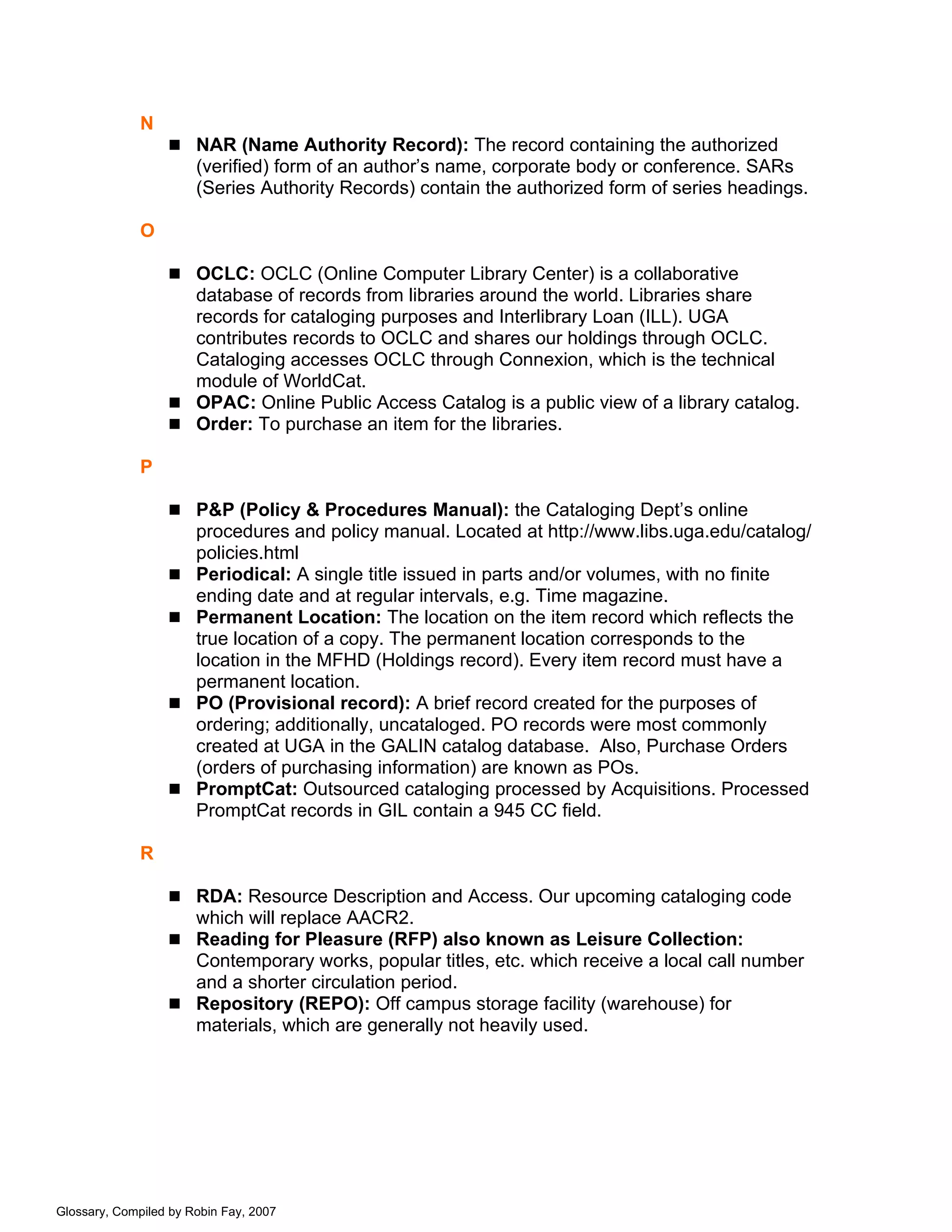 Secrets/ Cataloging Glossary & Handout Packet | DOC