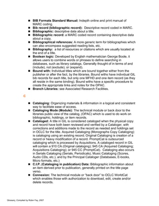 Secrets/ Cataloging Glossary & Handout Packet | DOC