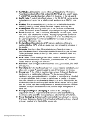 Secrets/ Cataloging Glossary & Handout Packet | DOC