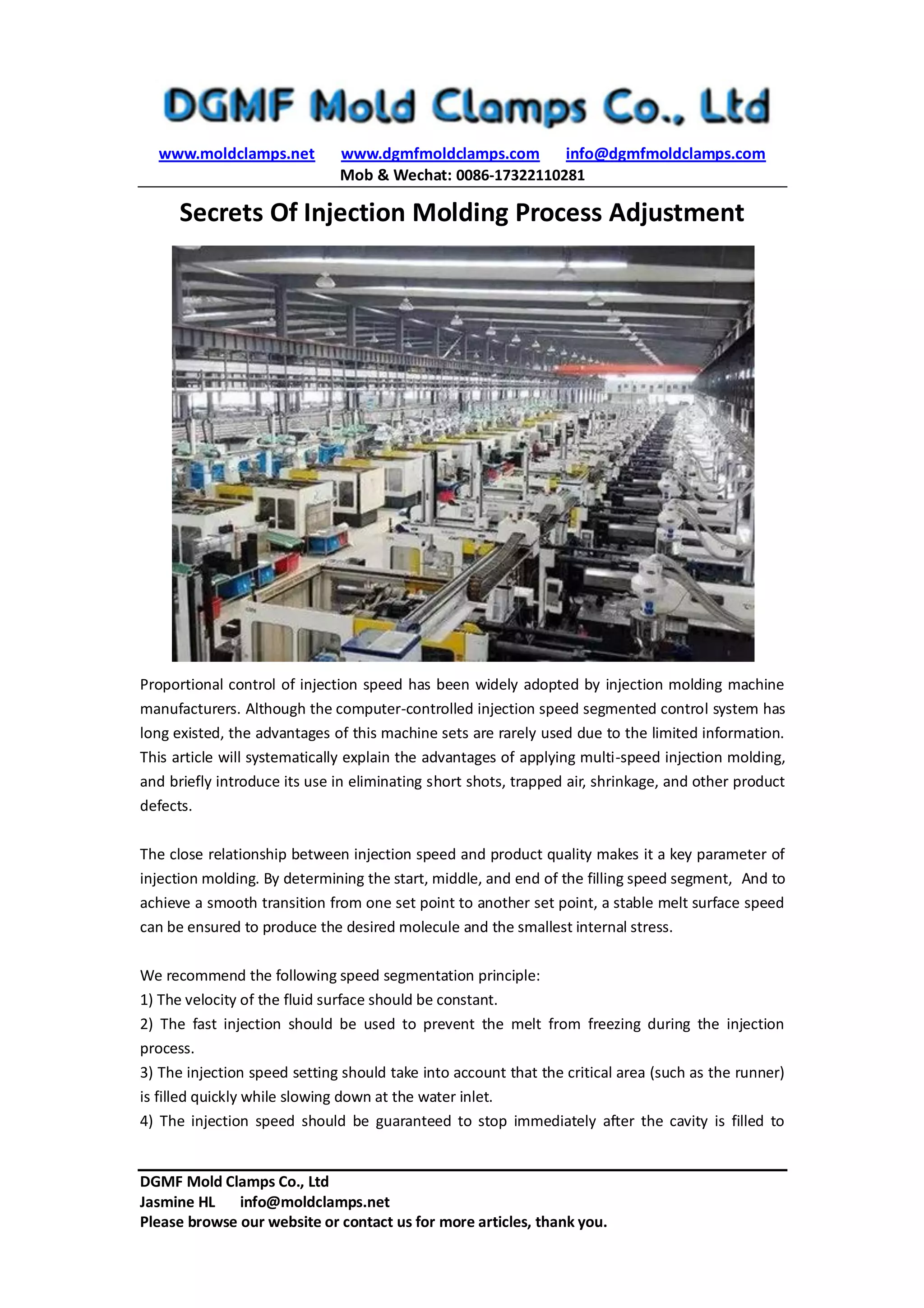 Secrets of injection molding process adjustment | PDF