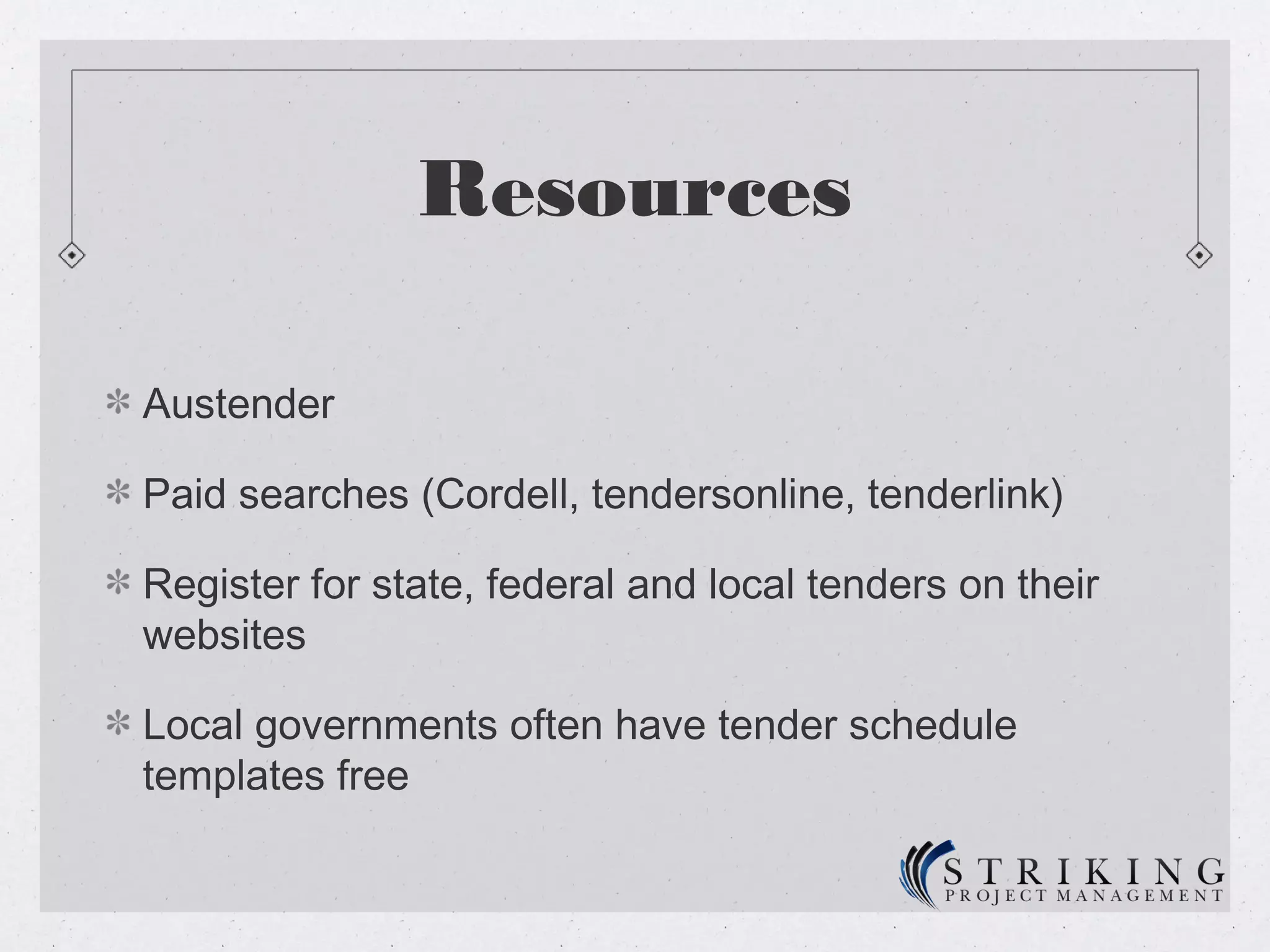 Secrets to wining tenders | PPT