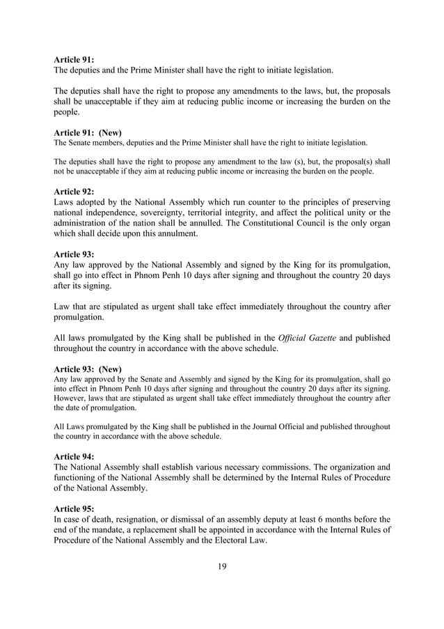 Constitution of the Kingdom of Cambodia (1993) and subsequent ...
