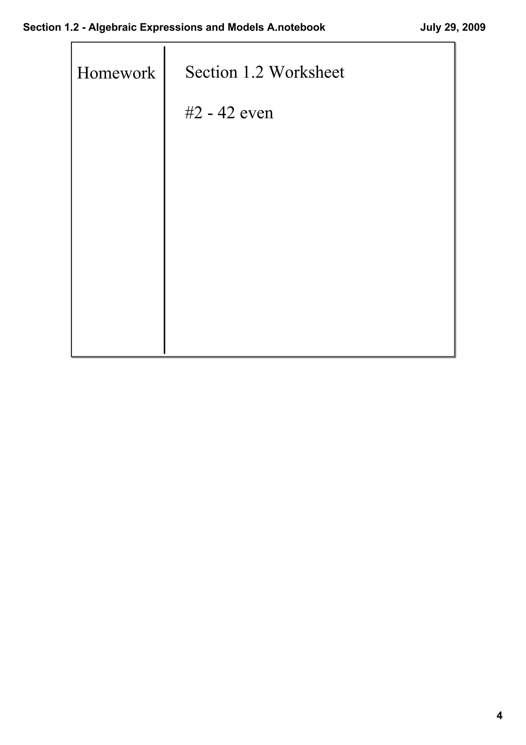 Section 1.2 Algebraic Expressions And Models A | PDF