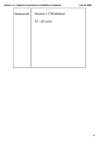Section 1.2 Algebraic Expressions And Models A | PDF