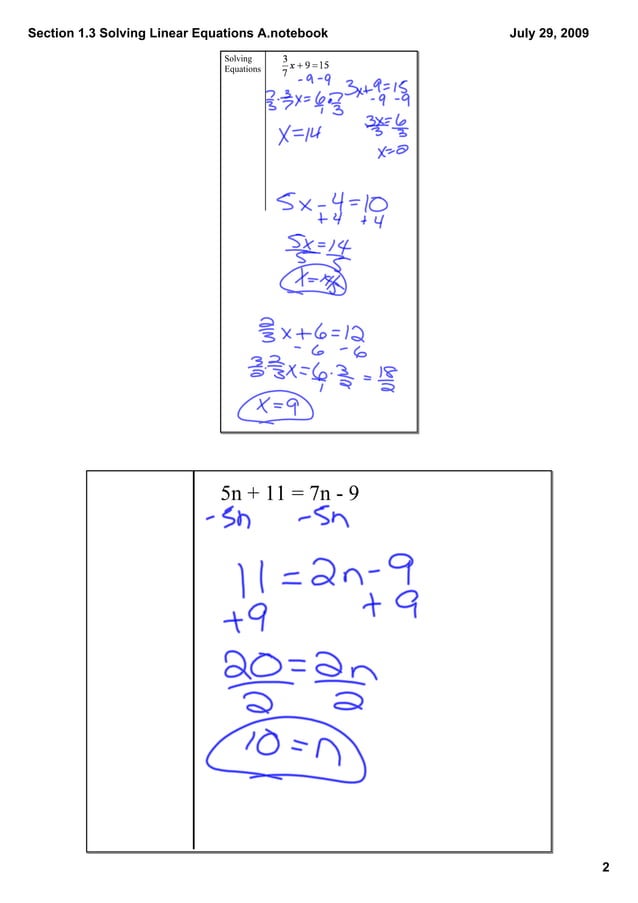 Section 1 3 Solving Linear Equations A Pdf Physics Science