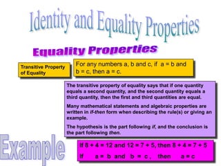 Section 1.4 identity and equality properties (algebra) | PPT