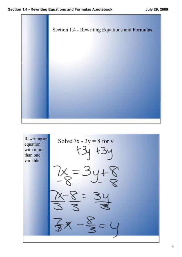 Section 1.4 Rewriting Equations And Formulas A | PDF