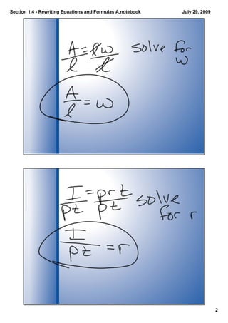 Section 1.4 Rewriting Equations And Formulas A | PDF