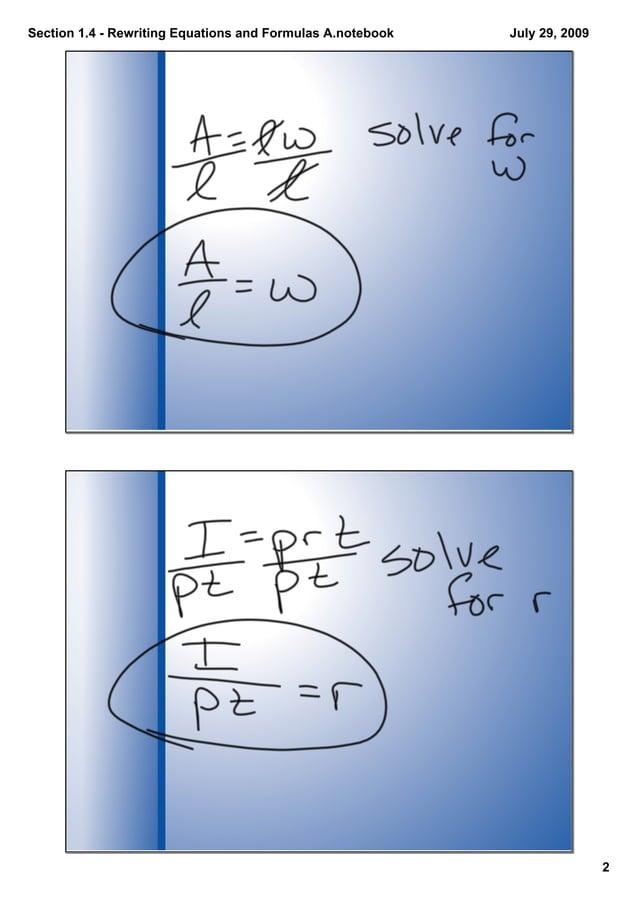 Section 14 Rewriting Equations And Formulas A Pdf
