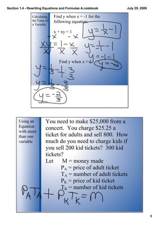 Section 1.4 Rewriting Equations And Formulas A | PDF