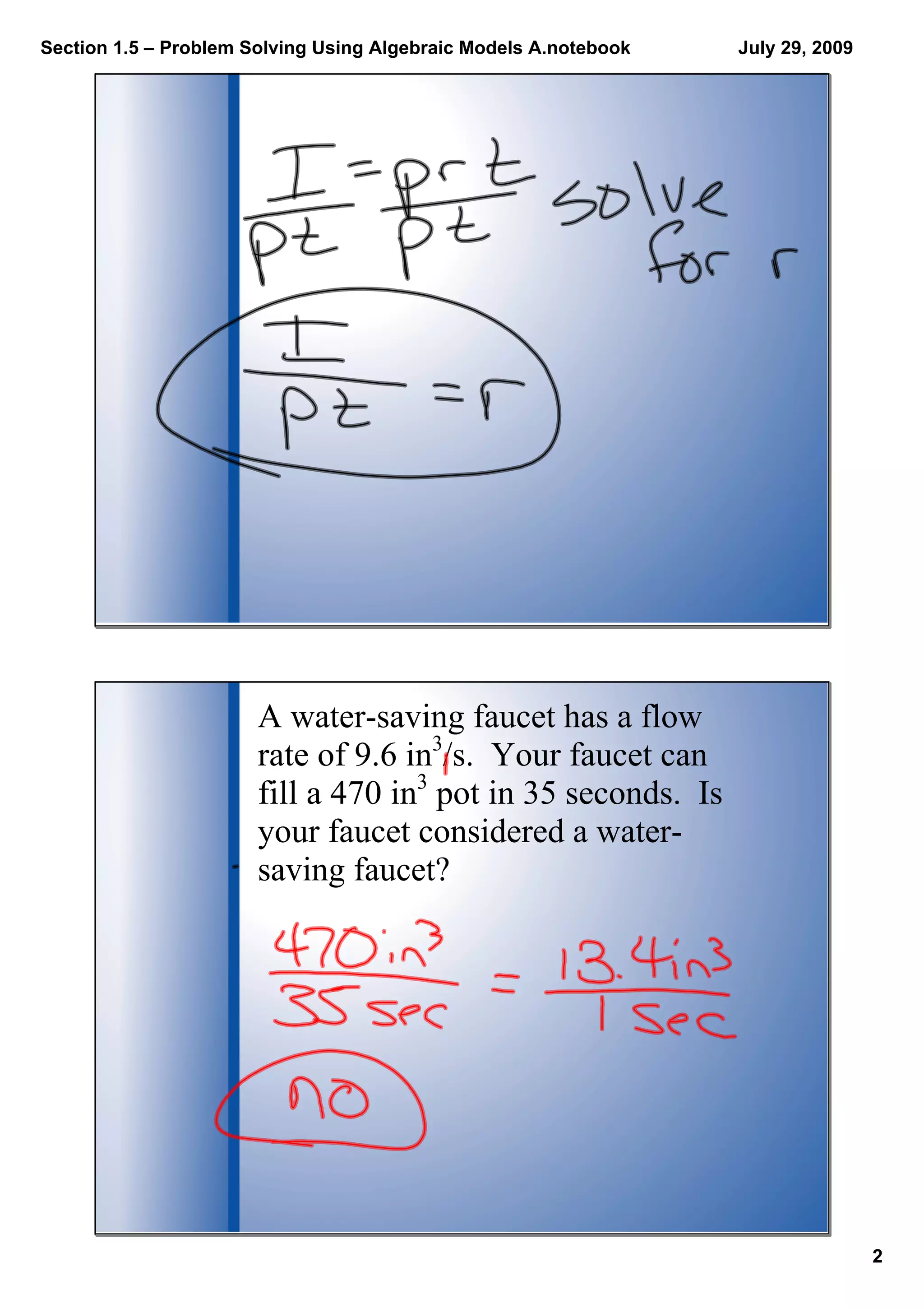 Section 1.5 Problem Solving Using Algebraic Models A | PDF