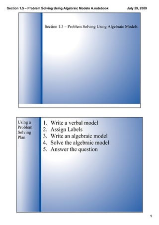 Section 1.5 Problem Solving Using Algebraic Models A | PDF